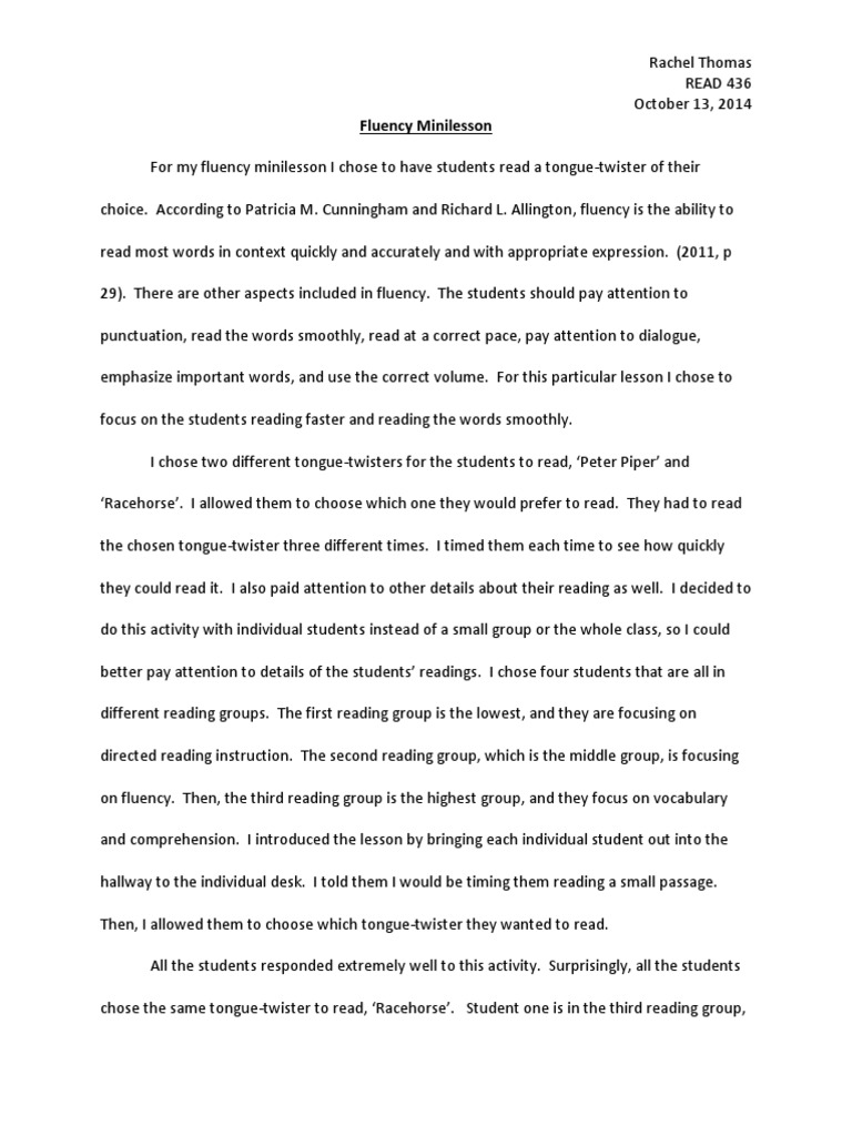 Fluency Paper | PDF | Reading (Process) | Semiotics