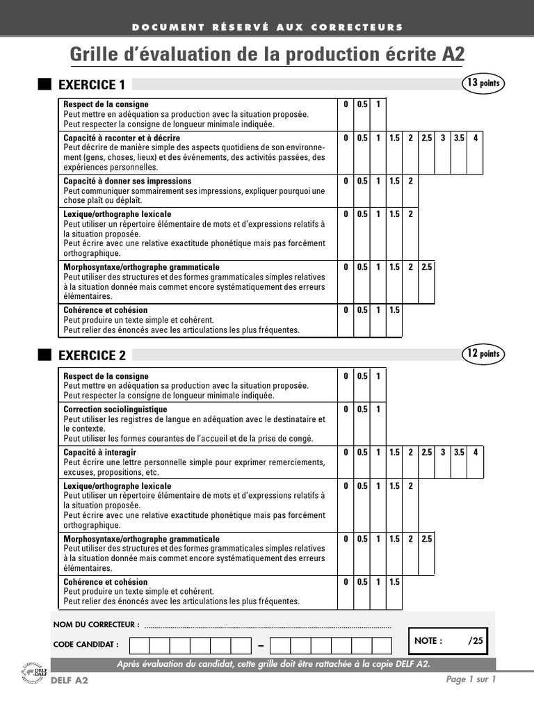 Grille d'Évaluation DELF A2 | PDF