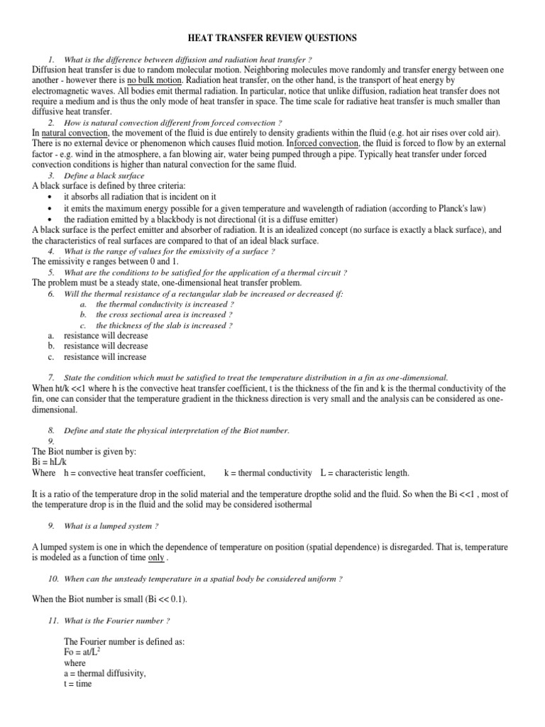 Heat Transfer Review Questions | PDF | Boundary Layer | Heat Transfer