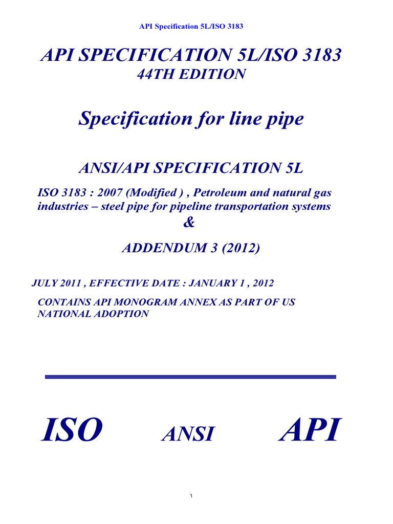 API Specification SL/ISO 3183 Pipeline Steel Pipe | PDF | Iranian ...