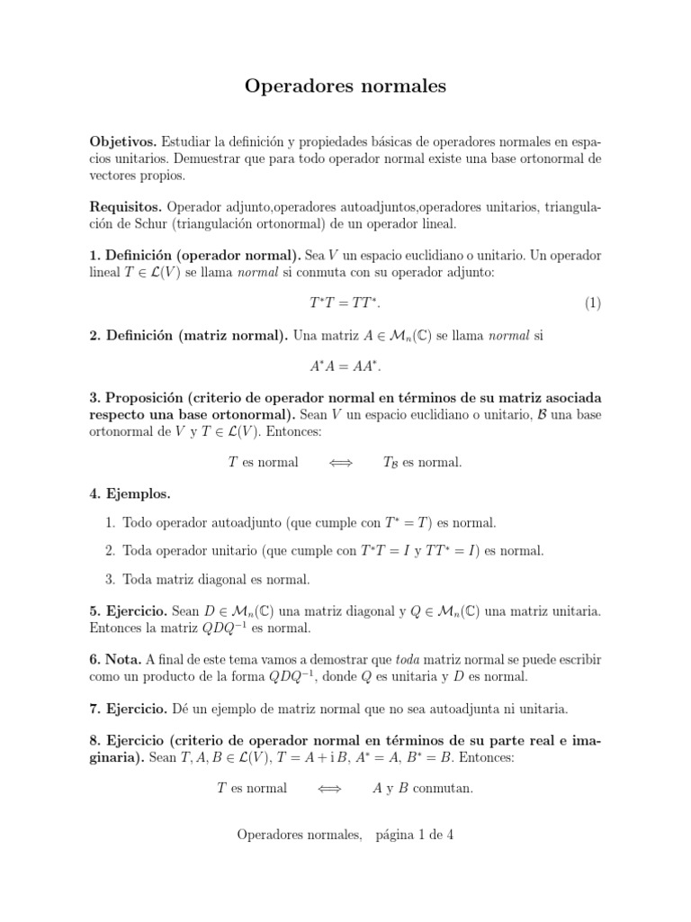 Normal Operators Es | PDF | Matriz (Matemáticas) | Valores propios y ...