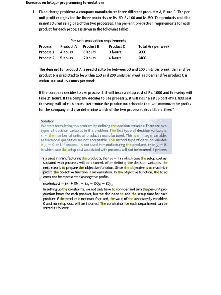 Integer Programming Formulations Guide | PDF | Capital Budgeting ...