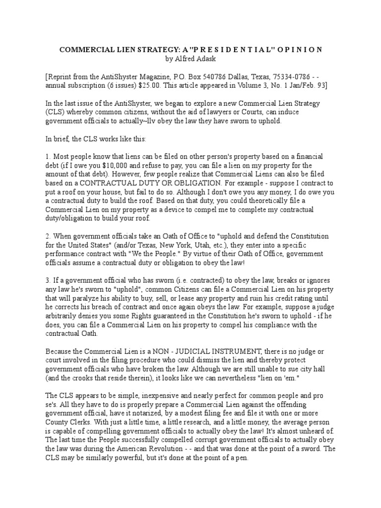 Commercial Lien Strategy | PDF | Lawyer | Affidavit