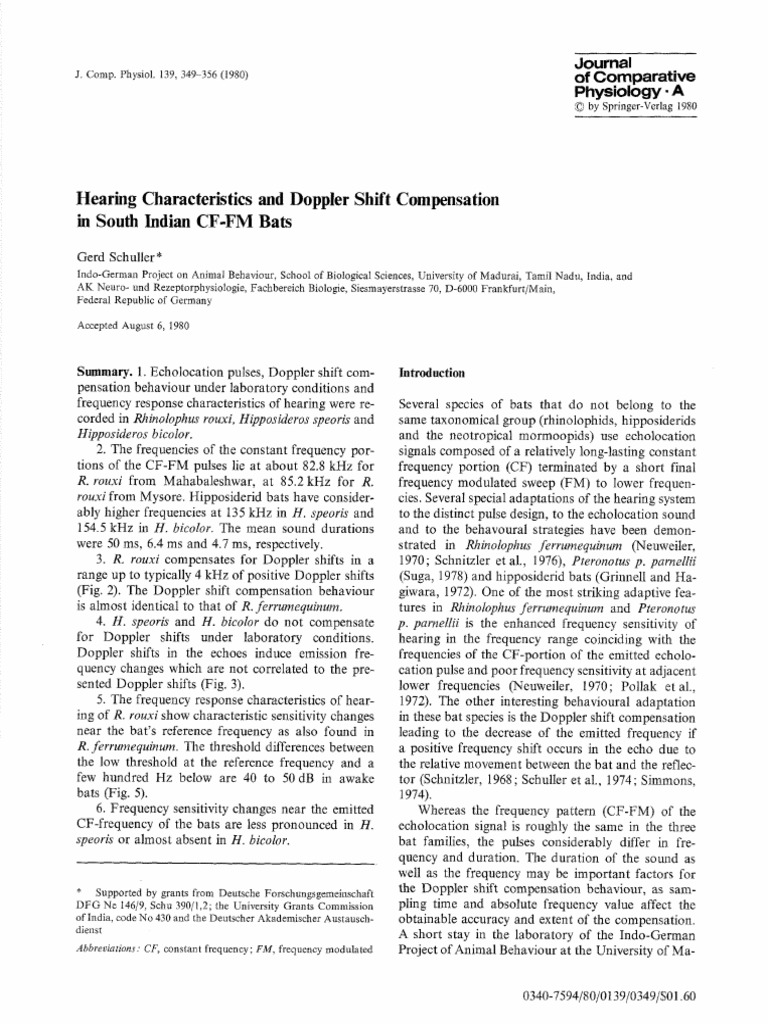 Hearing Characteristics and Doppler Shift Compensation in South Indian ...