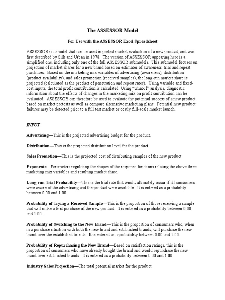 The ASSESSOR Model: Input | PDF