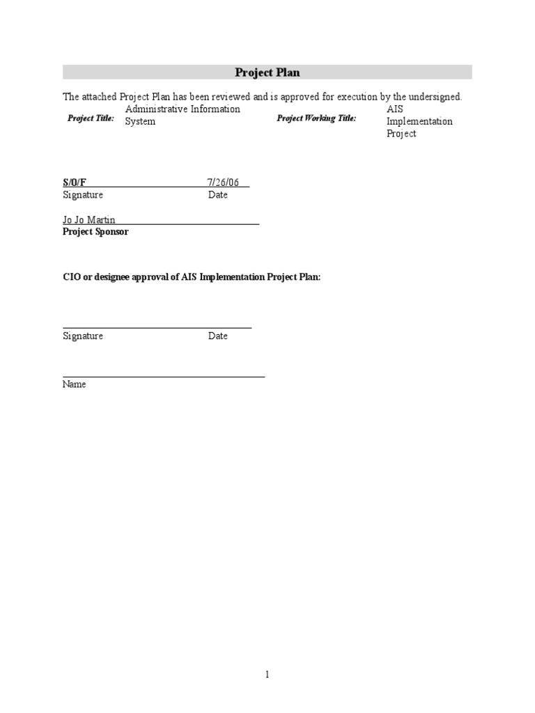 AIS Project Plan Document - v1.0 | PDF | Risk Management | Business Process