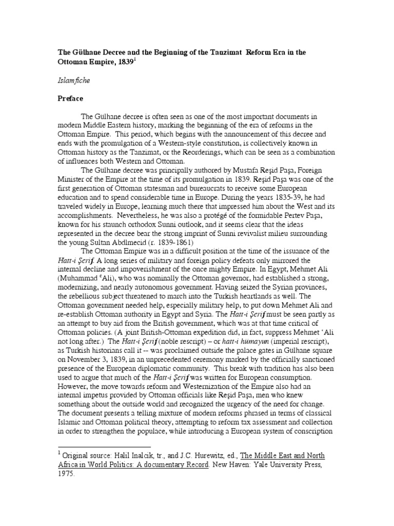 Islamfiche: The G Lhane Decree and The Beginning of The Tanzimat Reform ...
