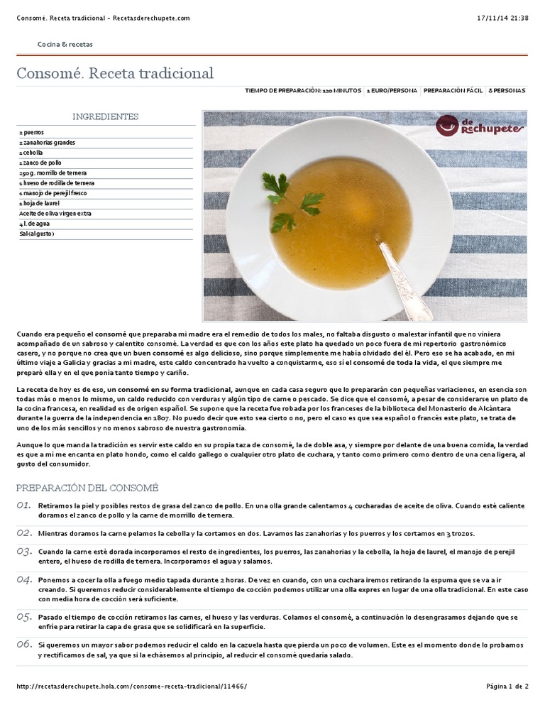 Receta de Consomé Tradicional | PDF | Caldo | Cocina