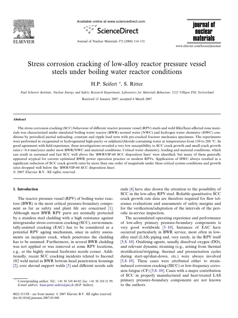 Stress Corrosion Cracking of Low-Alloy Reactor Pressure Vessel Steels ...