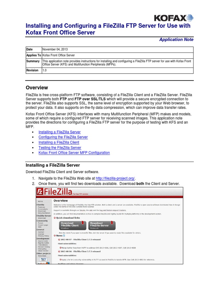 FileZilla FTP Setup for Kofax Server | PDF | File Transfer Protocol | Digital Technology