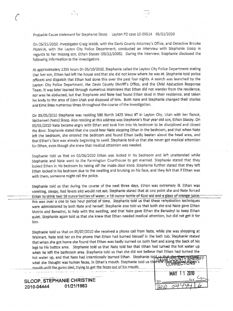 Original Booking Statement: Stephanie Sloop | PDF