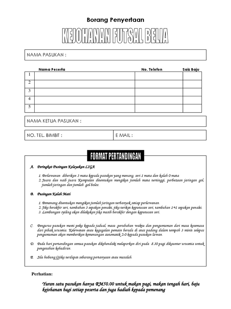 Borang Permohonan Futsal JJJ | PDF