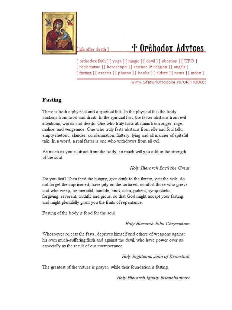 Orthodox Fasting: Spiritual Insights | PDF | Eastern Orthodox Church ...