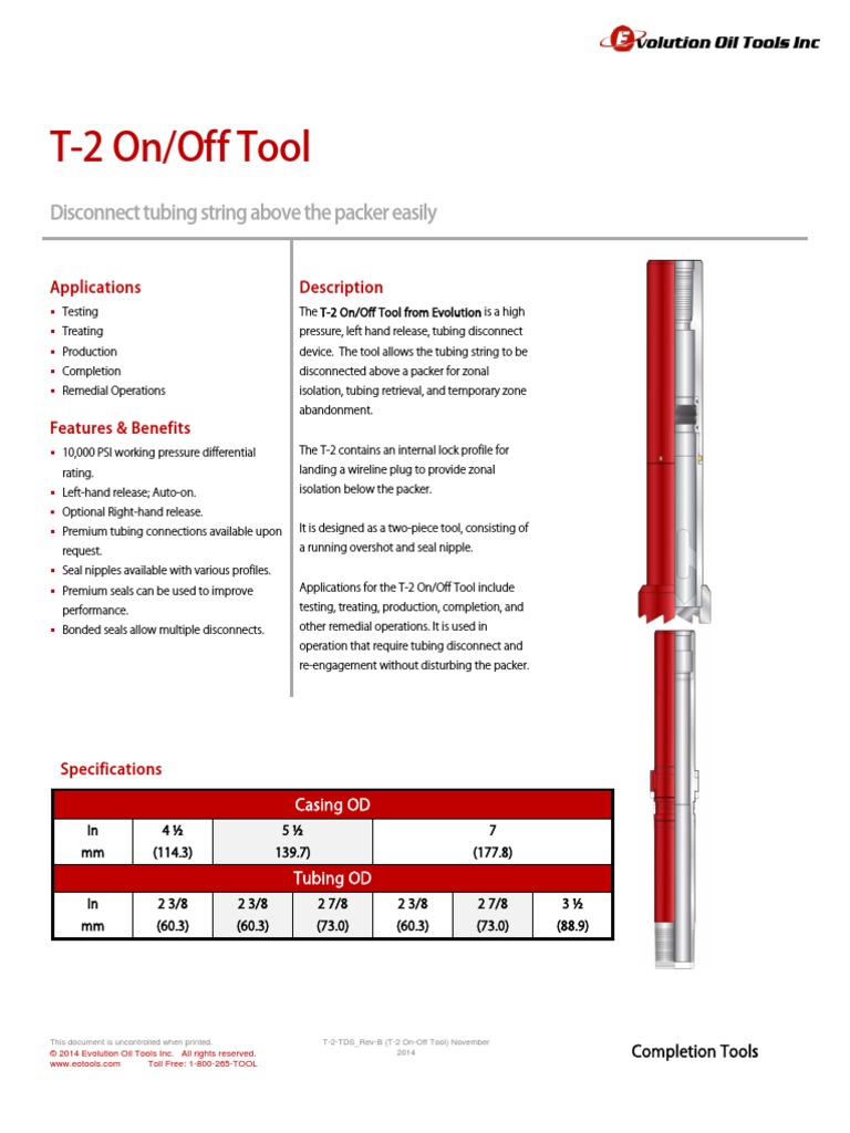 T-2 On/Off Tool Technical Datasheet | PDF