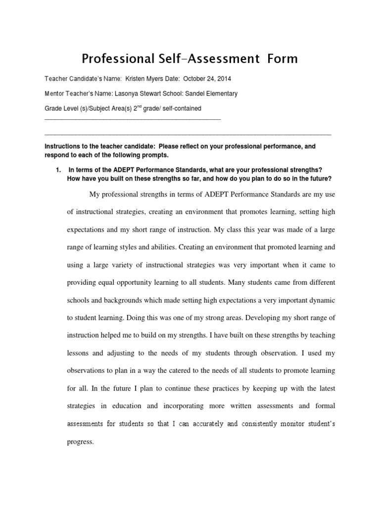 Teacher Self-Assessment for Growth | PDF | Educational Assessment ...