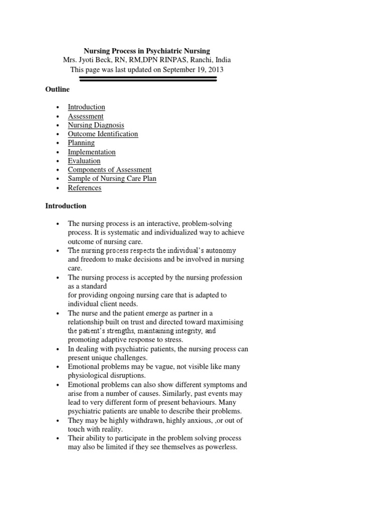 Nursing Process in Psychiatric Nursing | PDF | Psychological Evaluation ...