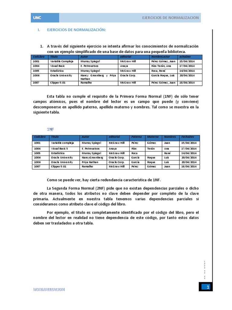 EJERCICIOS NORMALIZACION BASE DE DATOS