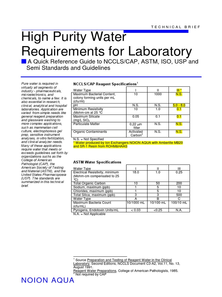 High Purity Water Standards Guide | PDF