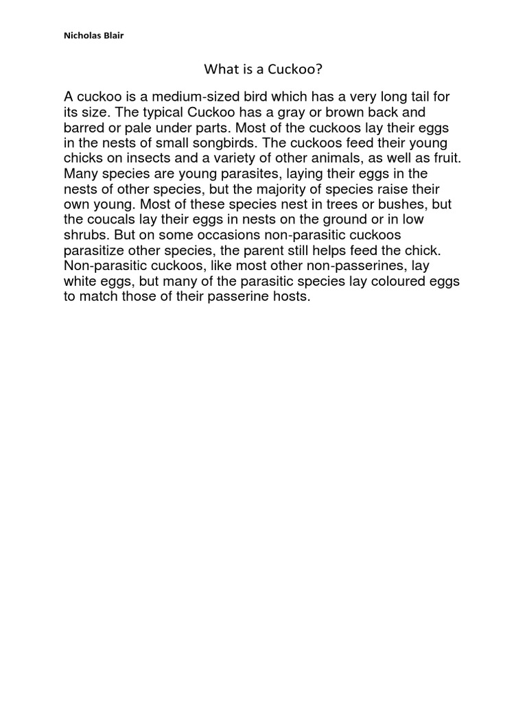 Understanding Cuckoo Birds: Traits & Behavior | PDF