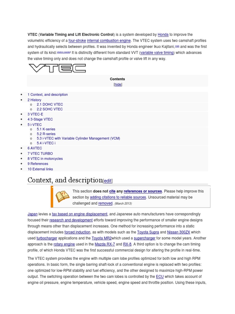 Context, and Description: VTEC (Variable Timing and Lift Electronic ...