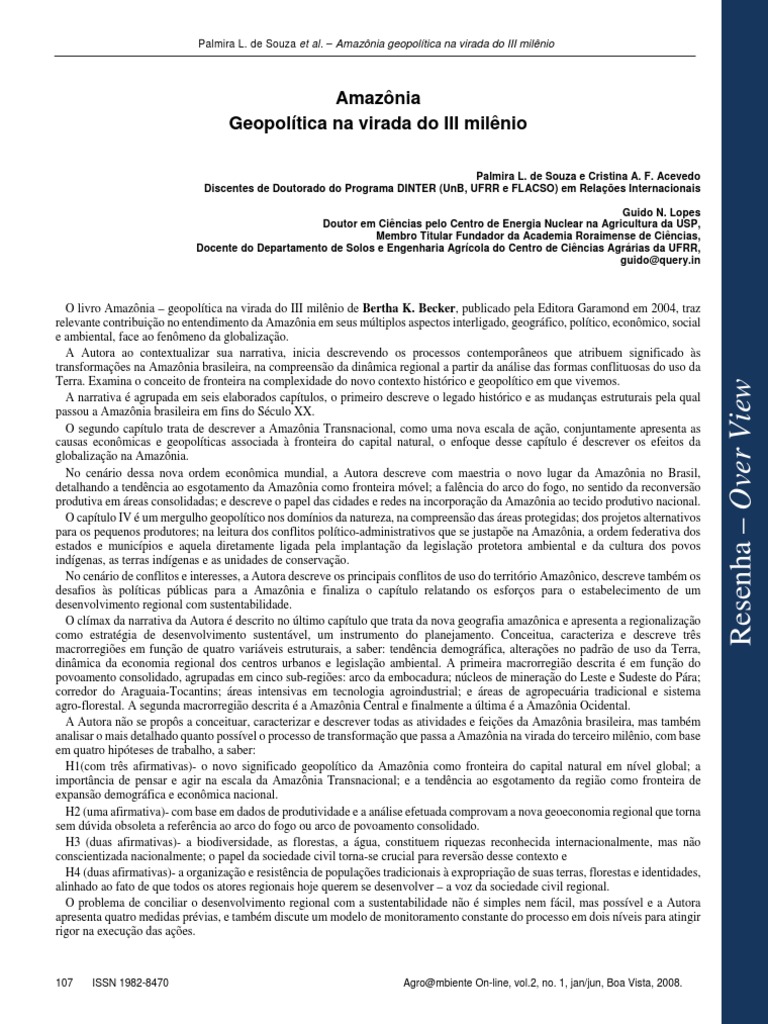 Amazônia - Geopolítica Do III Milênio - Bertha Becker | PDF | Geopolítica | Geografia