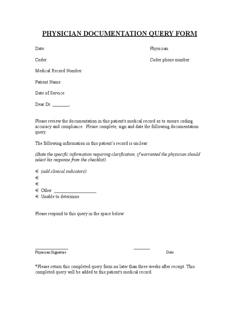 406 e Physician Documentation Query Form | PDF | Self-Improvement
