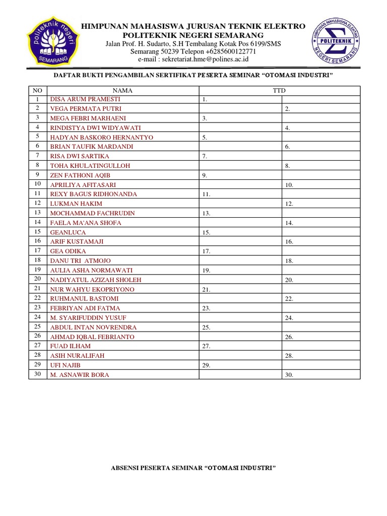 Absensi Peserta Seminar | PDF
