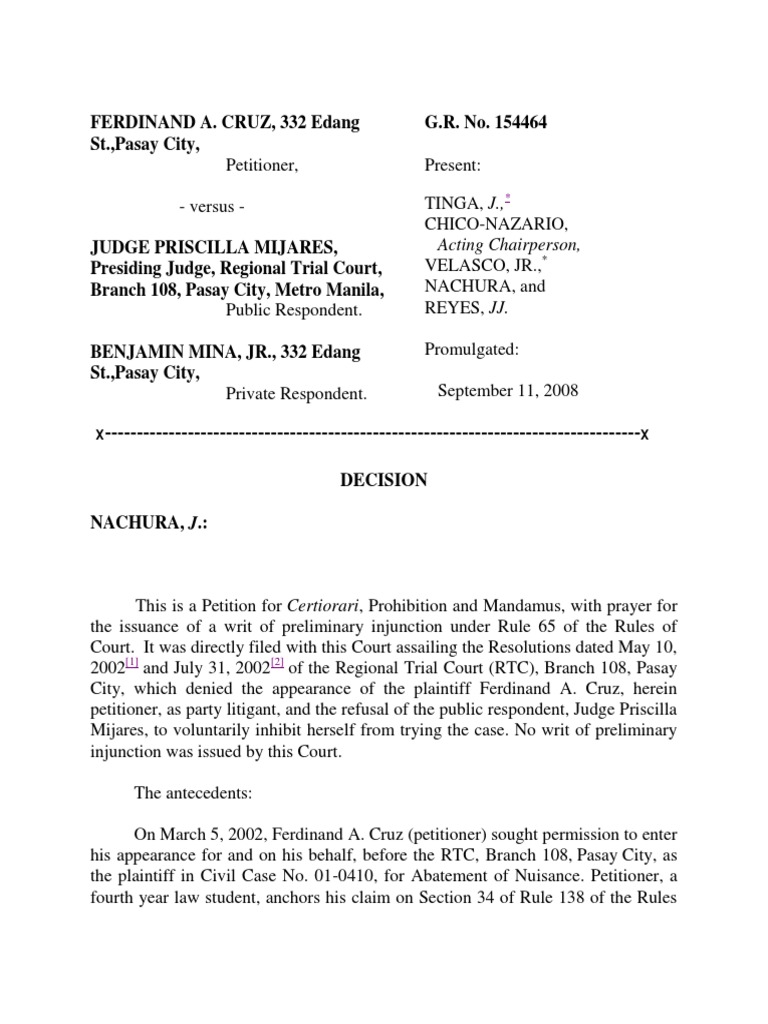 Ferdinand A. Cruz, 332 Edang St.,Pasay City, G.R. No. 154464 | PDF ...