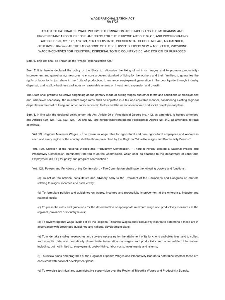 Wage Rationalization Act | PDF | Trade Union | Employment