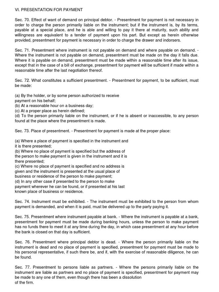 Presentment For Payment | PDF | Negotiable Instrument | Virtue