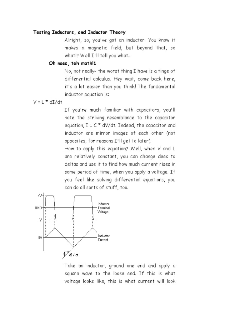 Testing Inductors, and Inductor Theory | PDF | Inductance | Inductor