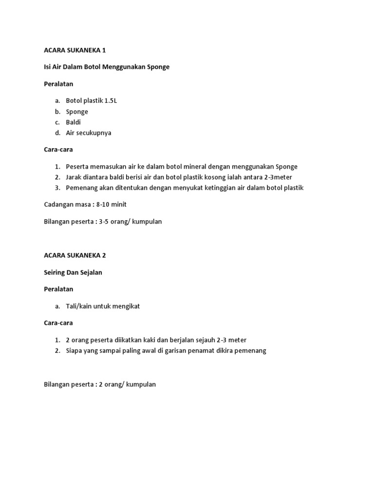 Acara Sukaneka 1 | PDF