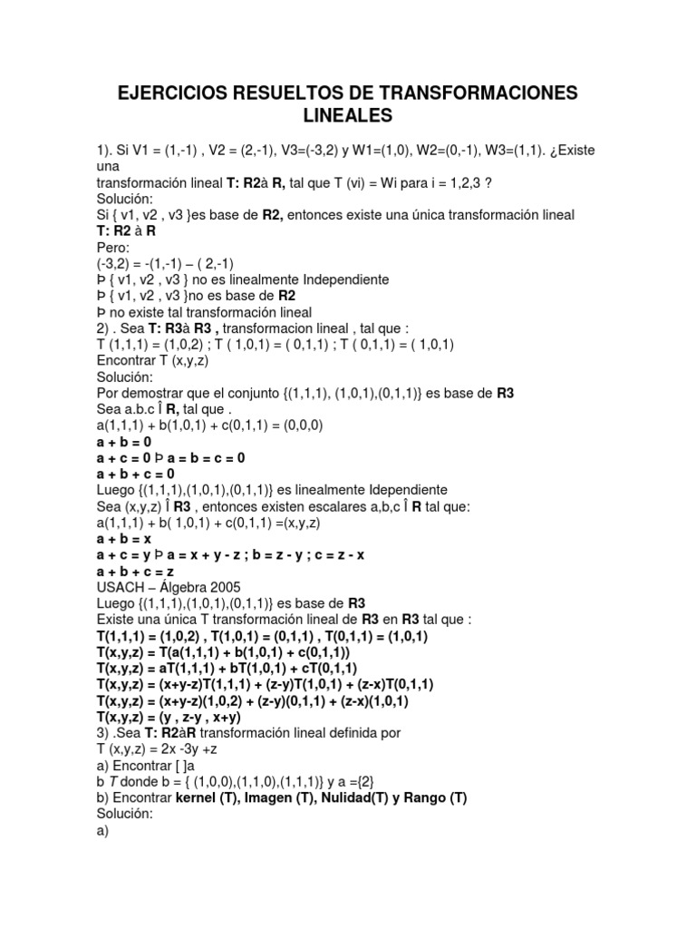 Ejercicios Resueltos de Transformaciones Lineales | PDF | Análisis matemático | Lógica matemática
