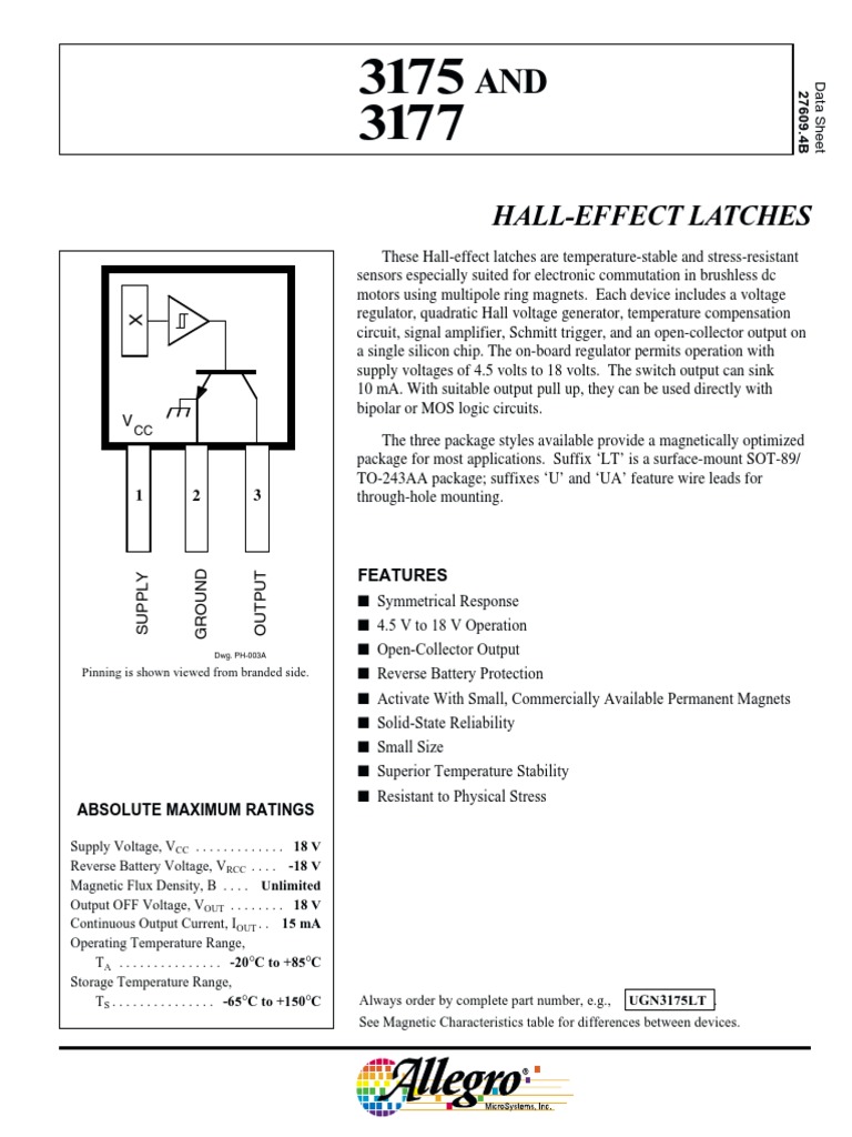 Hall-Effect Latches: Features | PDF | Electricity | Electrical Equipment