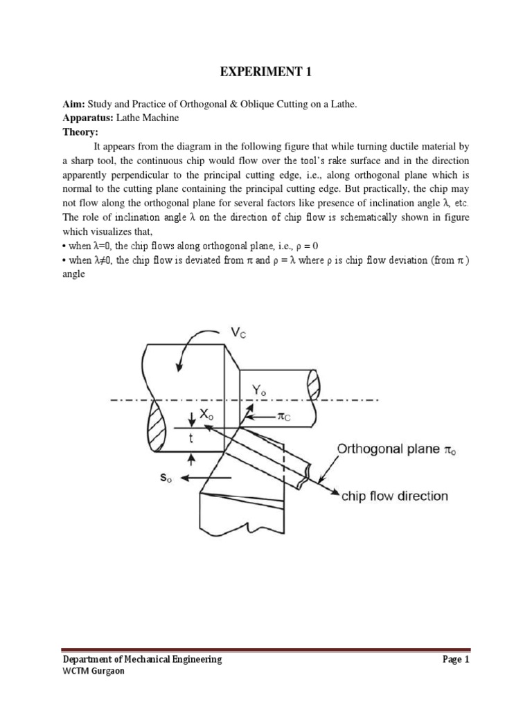 Experiment 1: Aim: Study and Practice of Orthogonal & Oblique Cutting ...