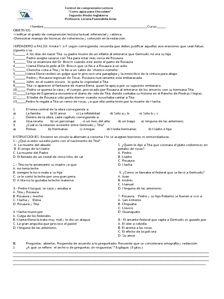 Prueba Como Agua Para Chocolate | Alimentos