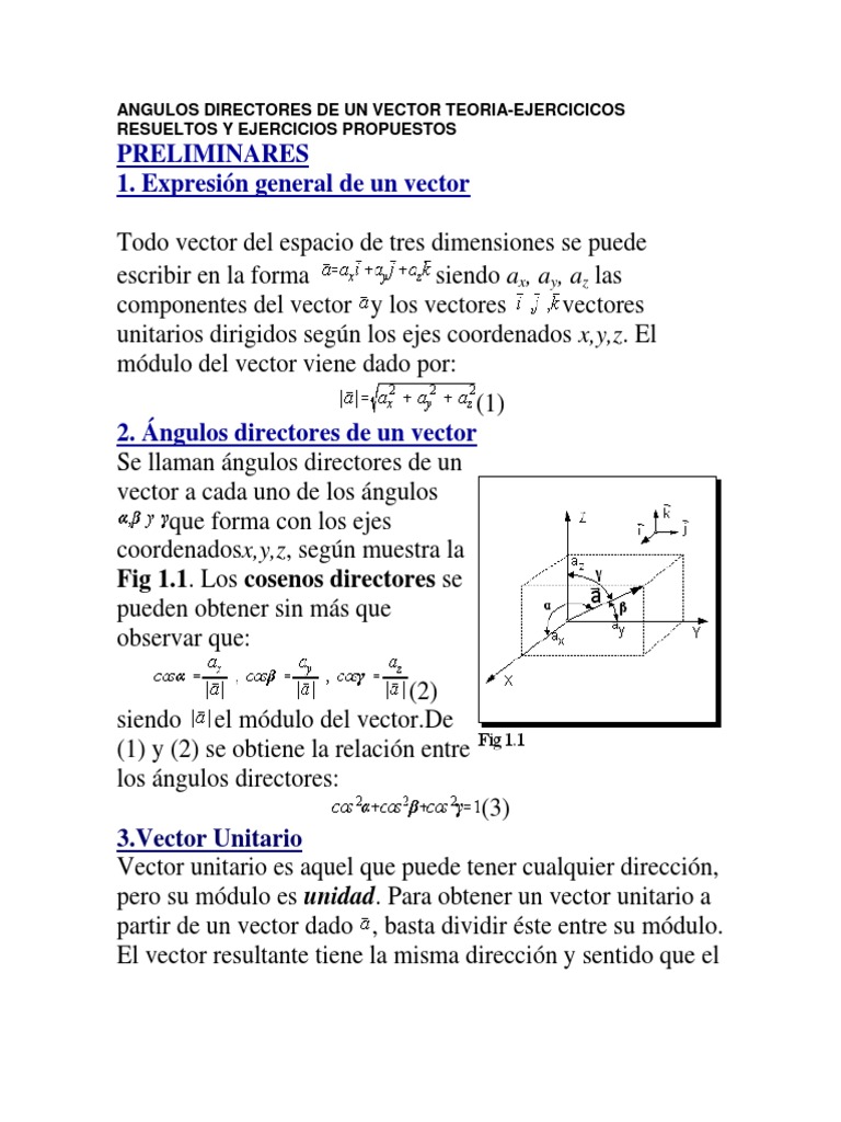 Angulos Directores de Un Vector Teoria | PDF | Vector Euclidiano | Escalar (Matemáticas)