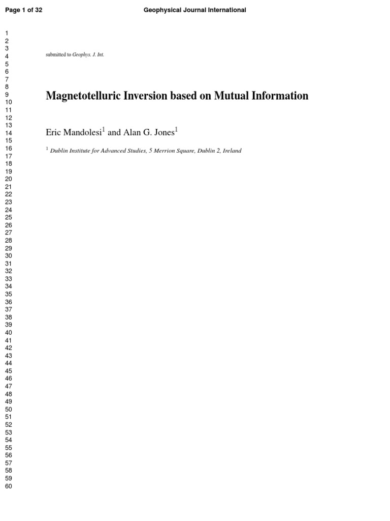 Magnetotelluric Inversion Based On Mutual Information: Eric Mandolesi and Alan G. Jones | PDF ...