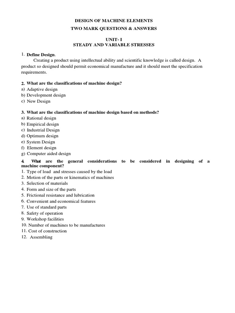 Machine Elements Design Questions | PDF | Strength Of Materials | Yield ...