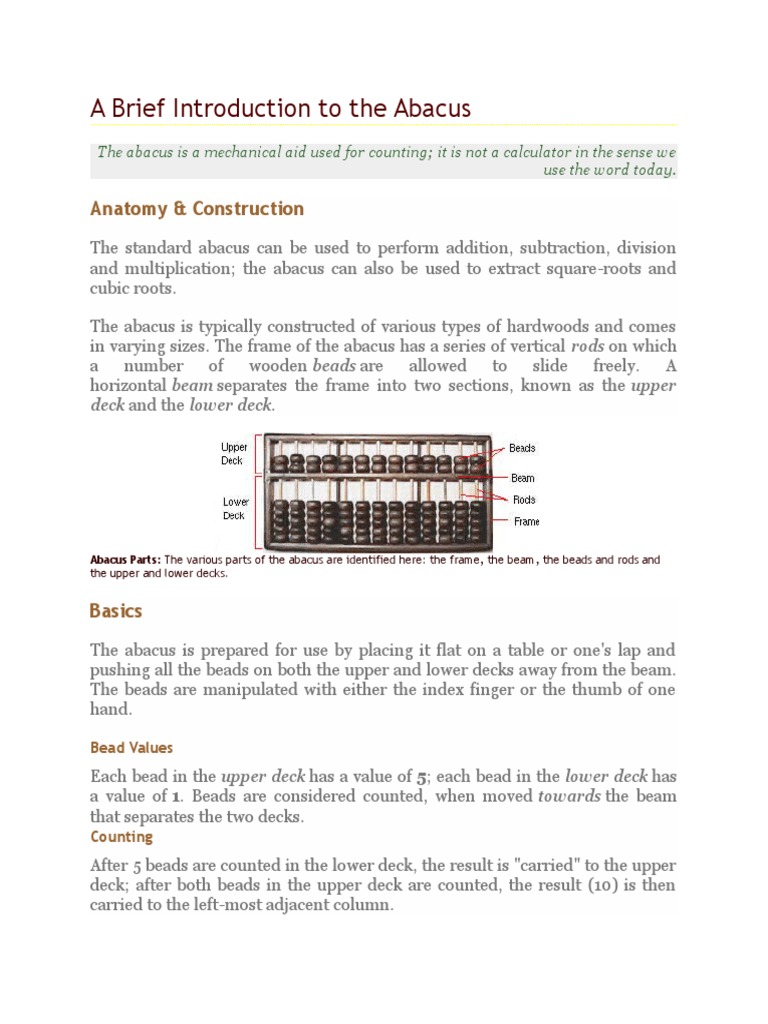 A Brief Introduction To The Abacus | PDF | Teaching Mathematics | Science