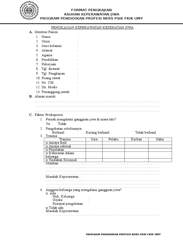Format ASKEP Jiwa | PDF | Pengembangan Diri