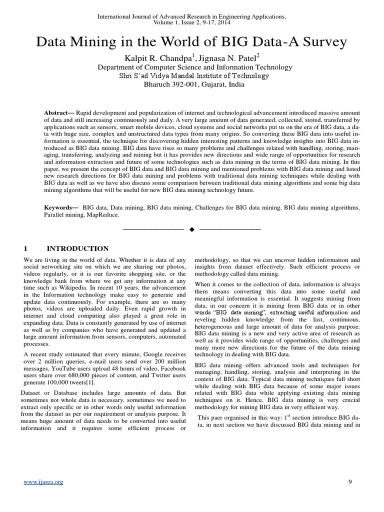 Data Mining in The World of BIG Data-A Survey | PDF | Big Data | Data ...