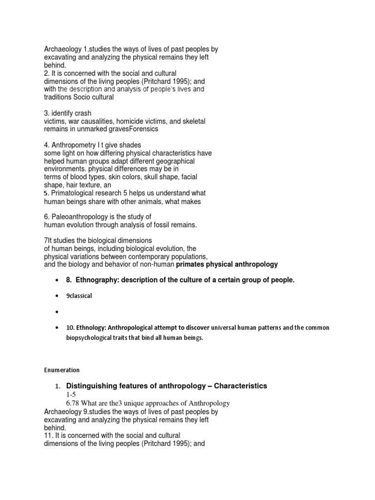 Distinguishing Features of Anthropology - Characteristics 1-5 6.78 What ...