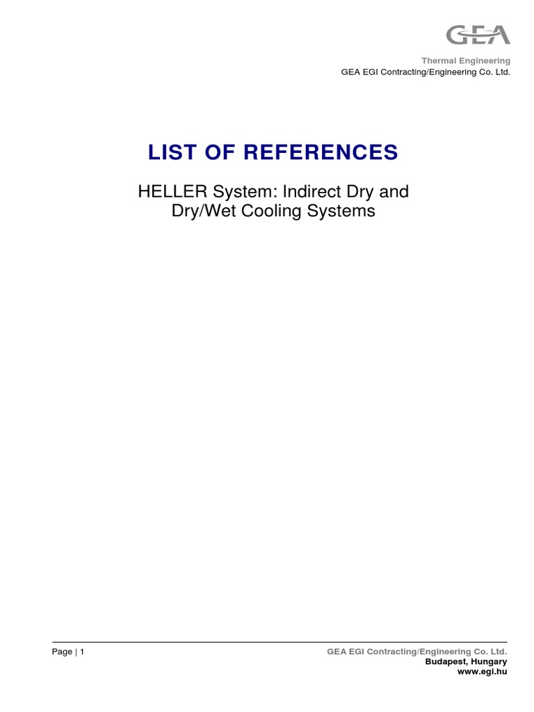 List of References: HELLER System: Indirect Dry and Dry/Wet Cooling ...