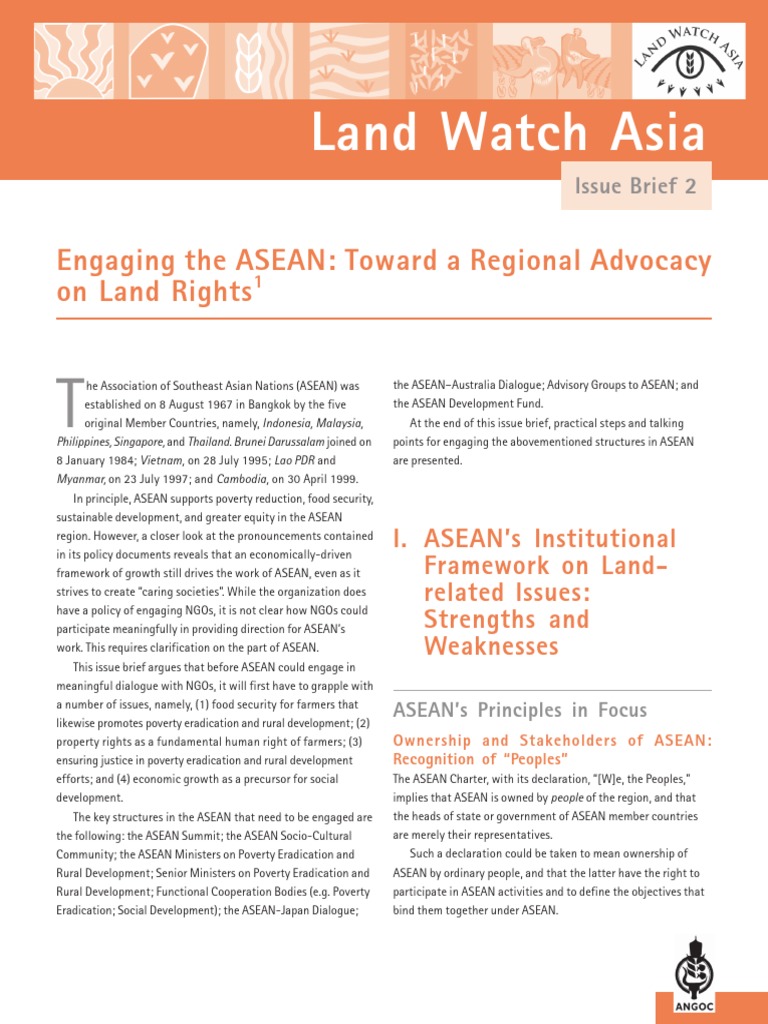 Issue Brief 2:engaging The ASEAN: Toward A Regional Advocacy On Land ...
