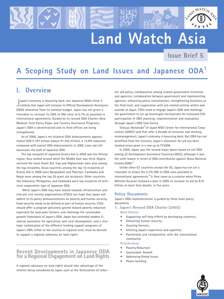 Issue Brief 5: A Scoping Study On Land Issues and Japanese ODA | PDF ...