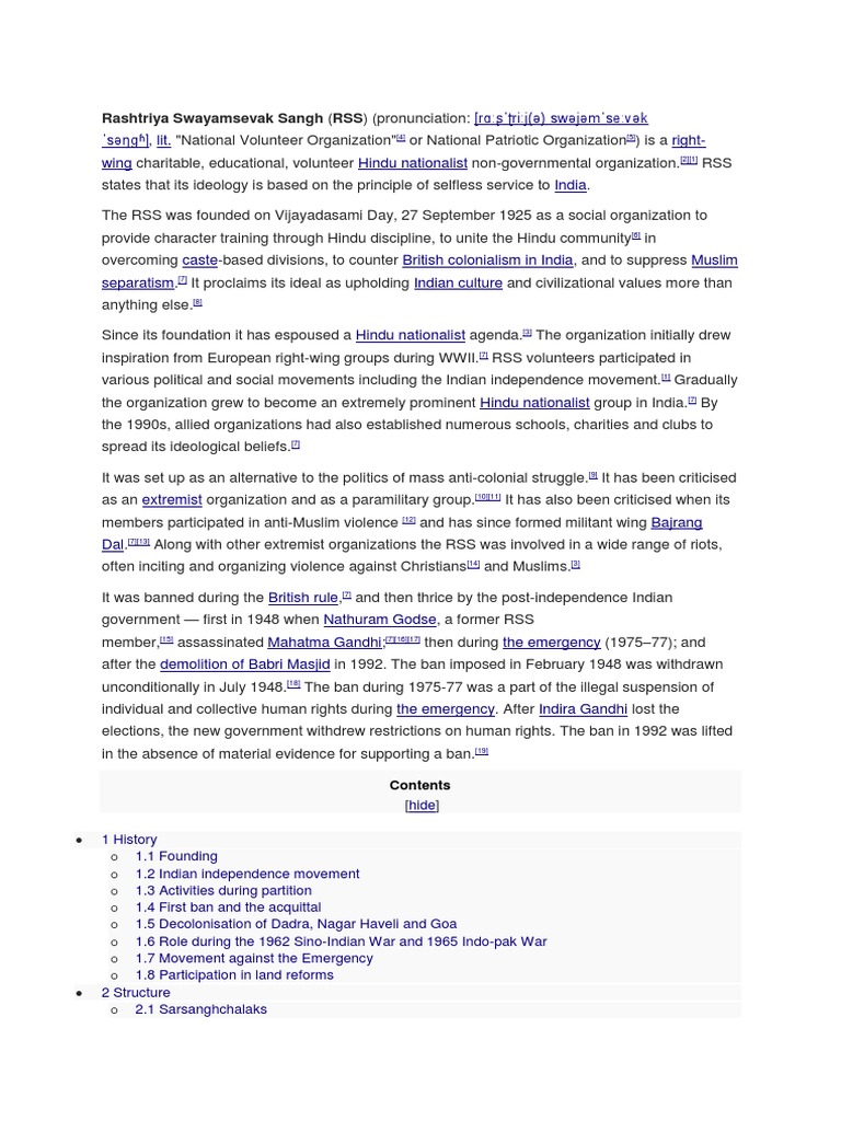 Rashtriya Swayamsevak Sangh History | PDF | Indian Nationalism ... Rashtriya Swayamsevak Sangh History | PDF | Indian Nationalism ...