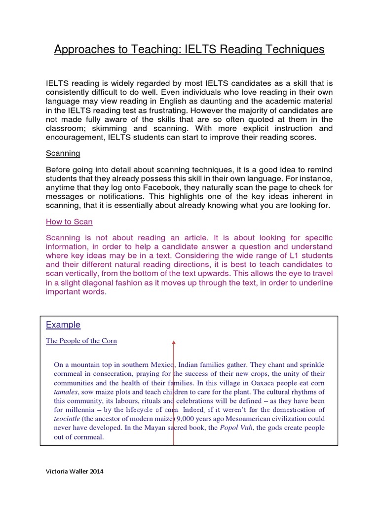 Approaches To Teaching Ielts Reading Techniques Example Pdf Maize