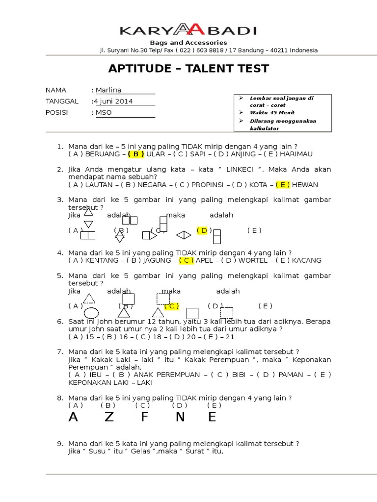 Test Aptitude Talent | PDF