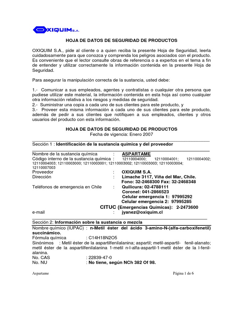 Seguridad y manejo del aspartame | PDF | Alergia | Fenilalanina